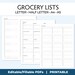 Printable Grocery List Templates, Digital or Print on Letter, Half ...