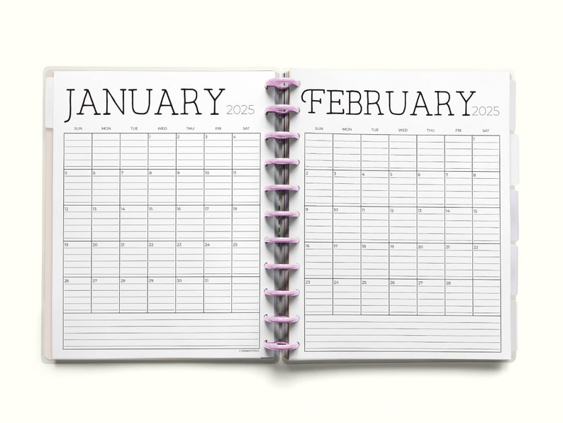 2025 Monthly Lined & Unlined Calendars, Printable PDF Inserts, Digital ...