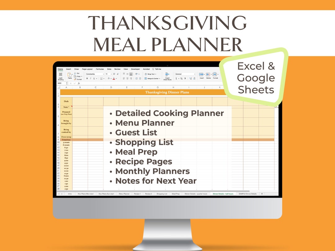 Potluck Meal Planner Spreadsheet for Thanksgiving, Friendsgiving Dinner ...
