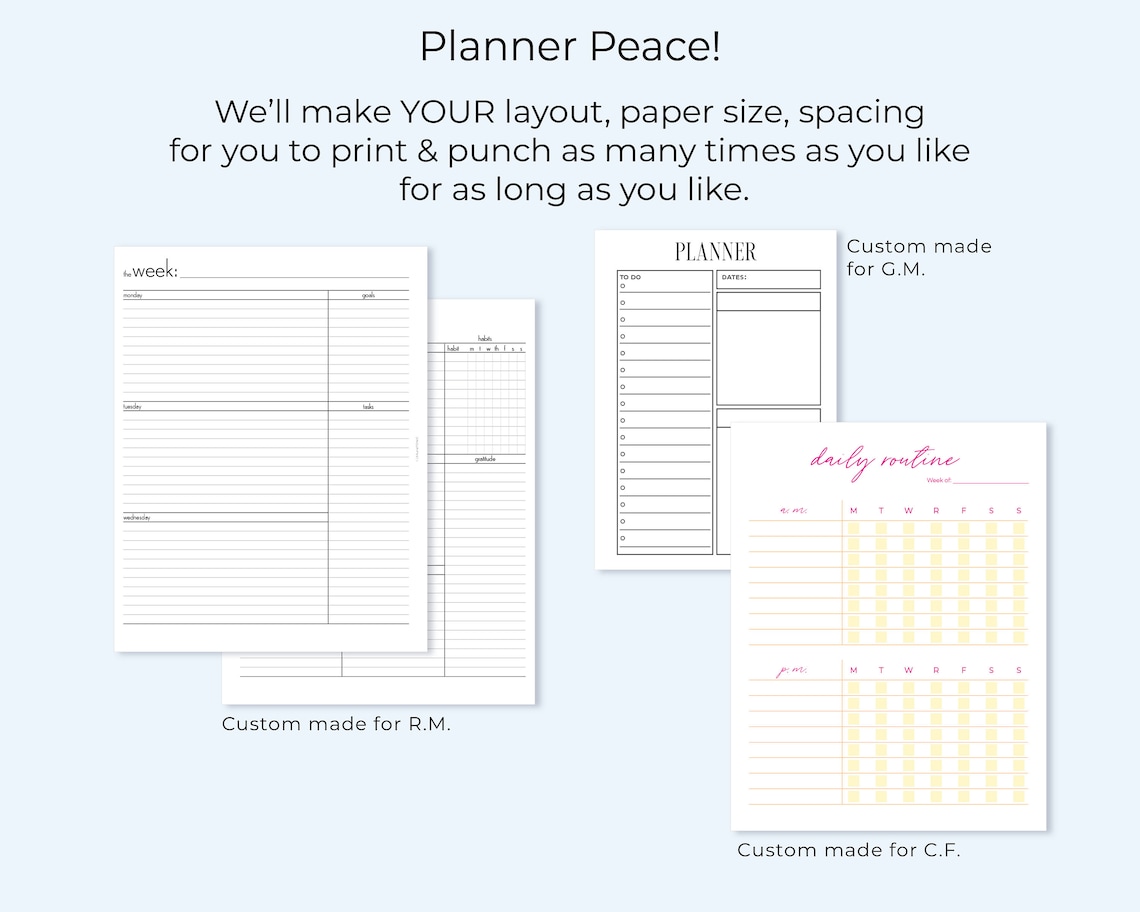 Custom Planner Pages; Personalized Printable Inserts, Forms, Trackers ...