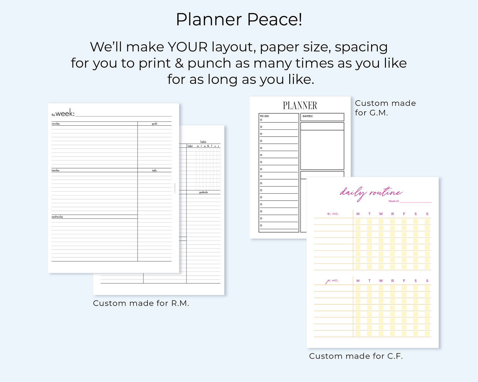 Custom Planner Pages; Personalized Printable Inserts, Forms, Trackers ...