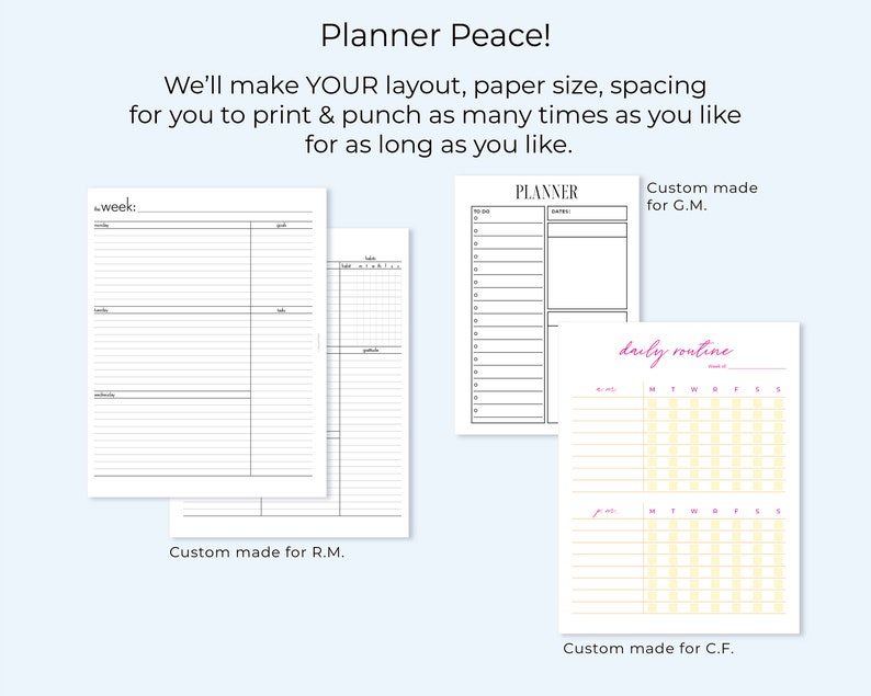 Custom Planner Pages; Personalized Printable Inserts, Forms, Trackers ...