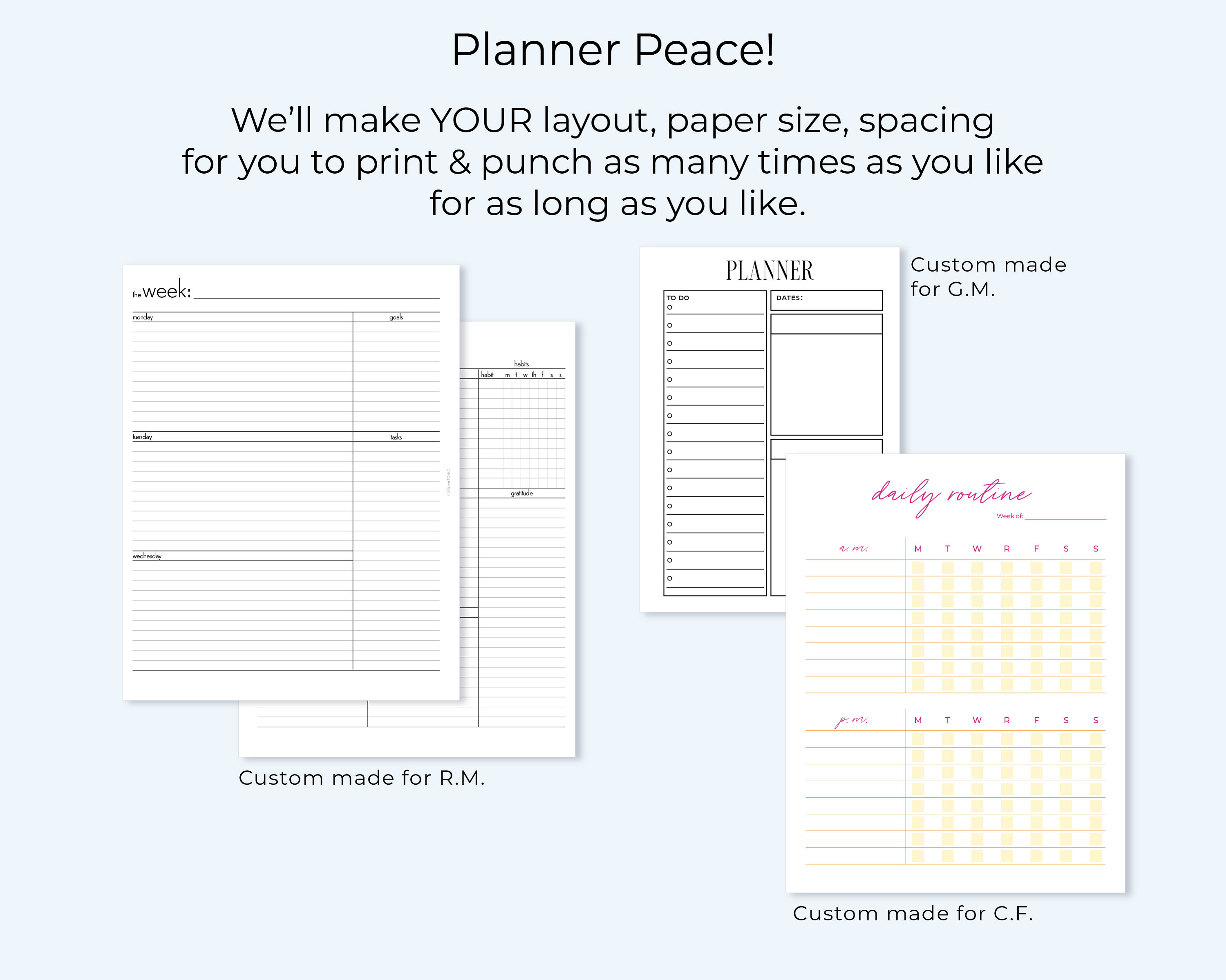 Custom Planner Pages; Personalized Printable Inserts, Forms, Trackers ...
