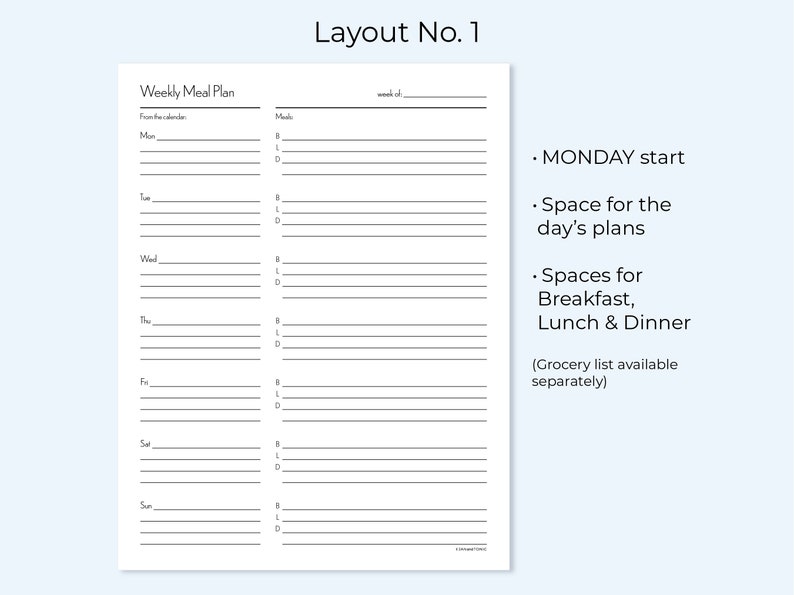 Printable Meal Planner, Weekly Menu Prep and Diet Template, Digital or ...