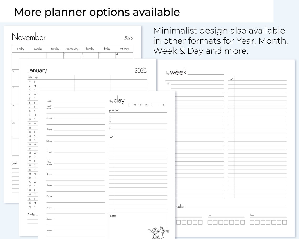 Printable Planner Bundle, Year, Month, Week, Day, Savings, Expenses ...