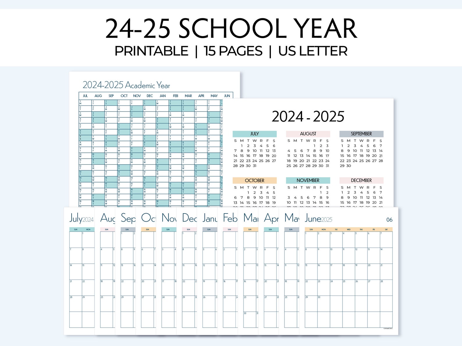 Academic Planner 2024-2025 Year and Monthly Printable, Homeschool ...