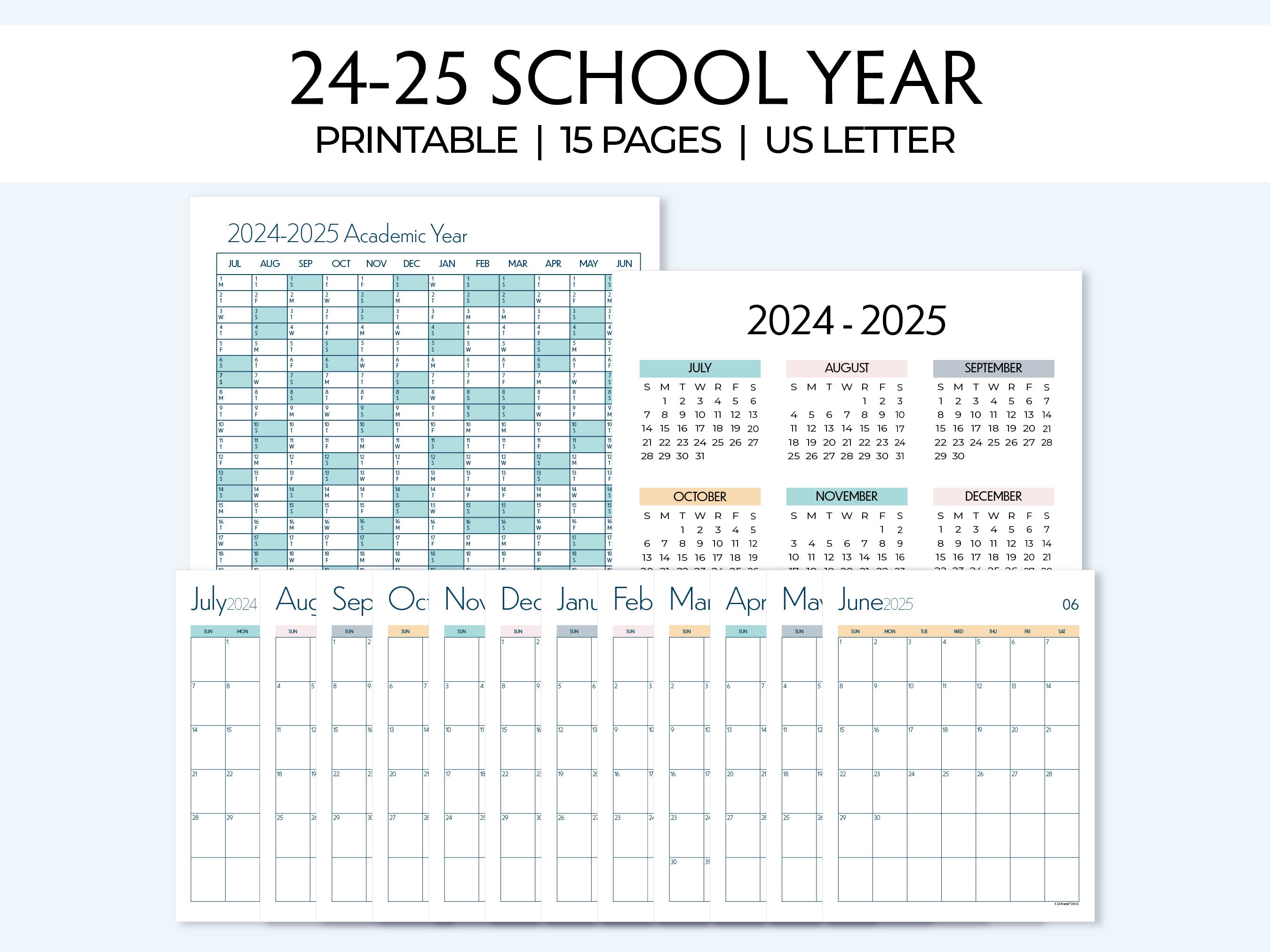 Academic Planner 2024-2025 Year and Monthly Printable, Homeschool ...
