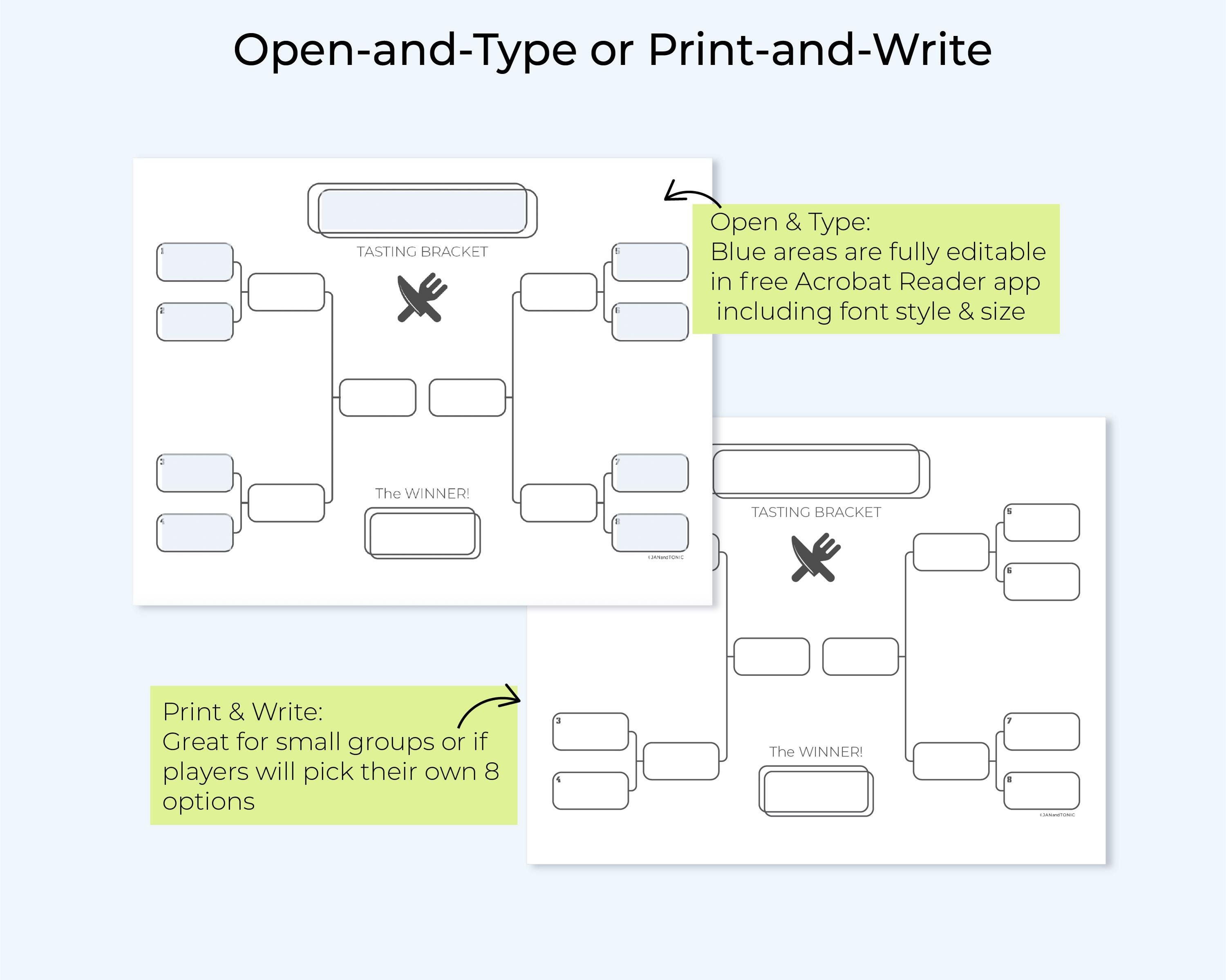 Printable, Editable Whiskey & Cocktail Tasting Bracket, Great for ...