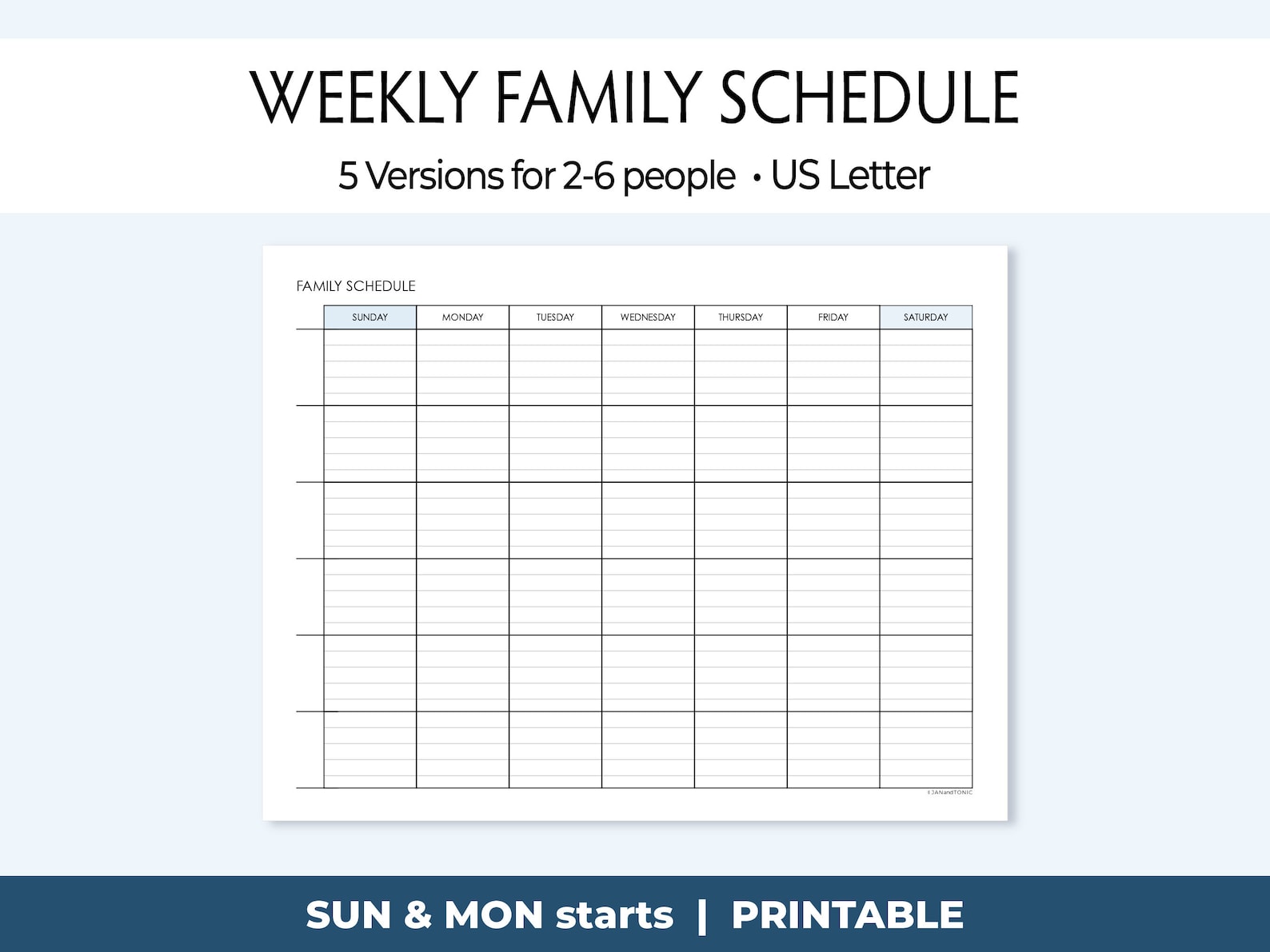 Printable Weekly Family Schedule, Spaces to Plan for 2 to 6 People ...