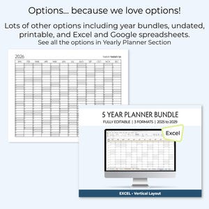 Printable Yearly Planners, 2 Years 2025 & 2026 YO2P. Annual Insert ...