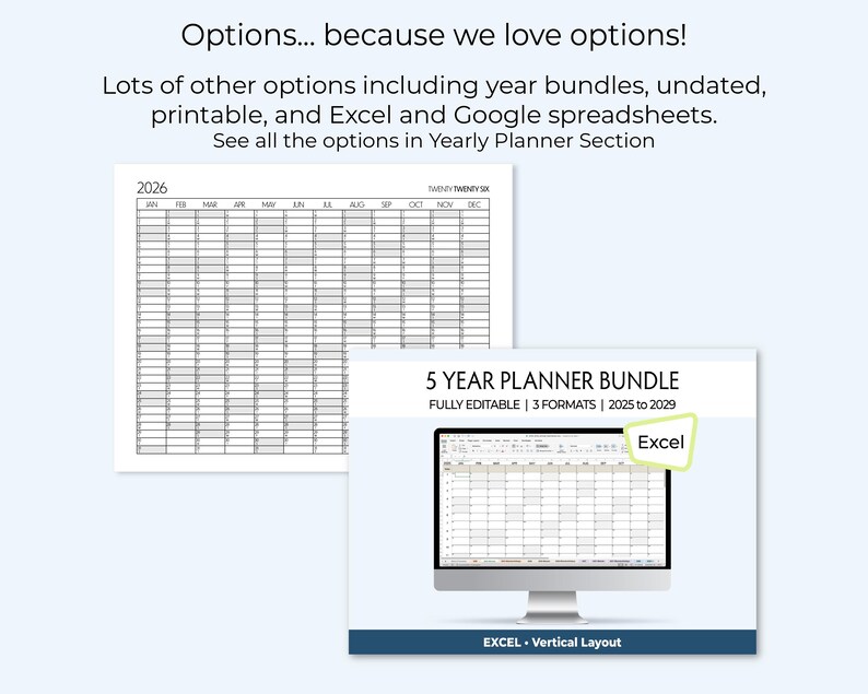 Printable Yearly Planners, 2 Years 2025 & 2026 YO2P. Annual Insert ...