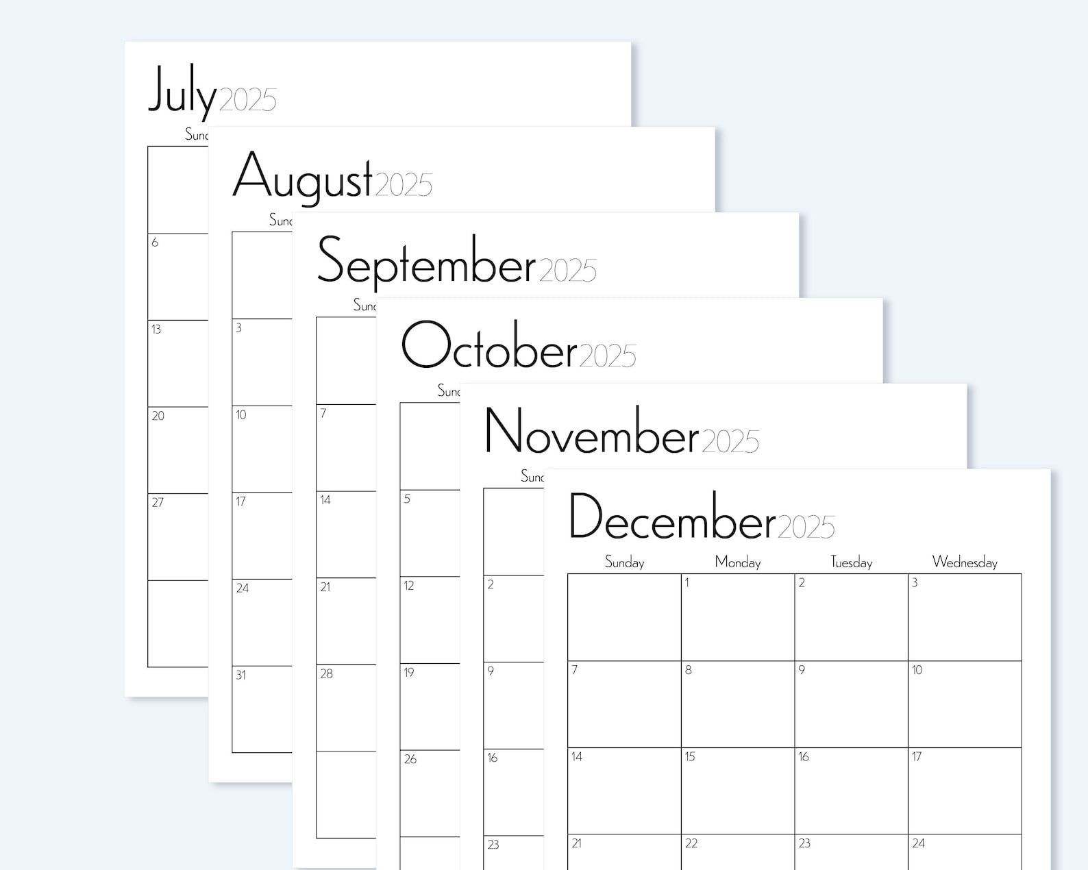 2025 Printable Monthly Planner Insert, Unlined Calendar, Minimalist ...