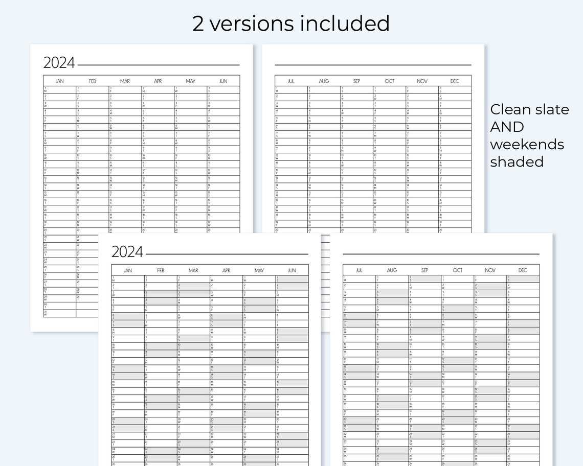 Printable Yearly Planner, 2024 Minimalist YO2P for Work, Family, Travel ...