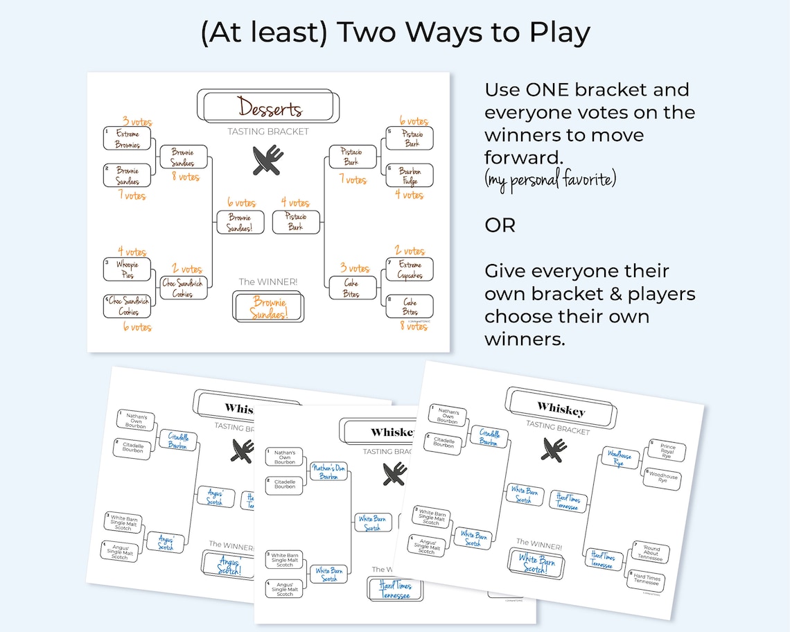 Printable Tasting Bracket for Game Day, Tournament Parties, Holidays ...