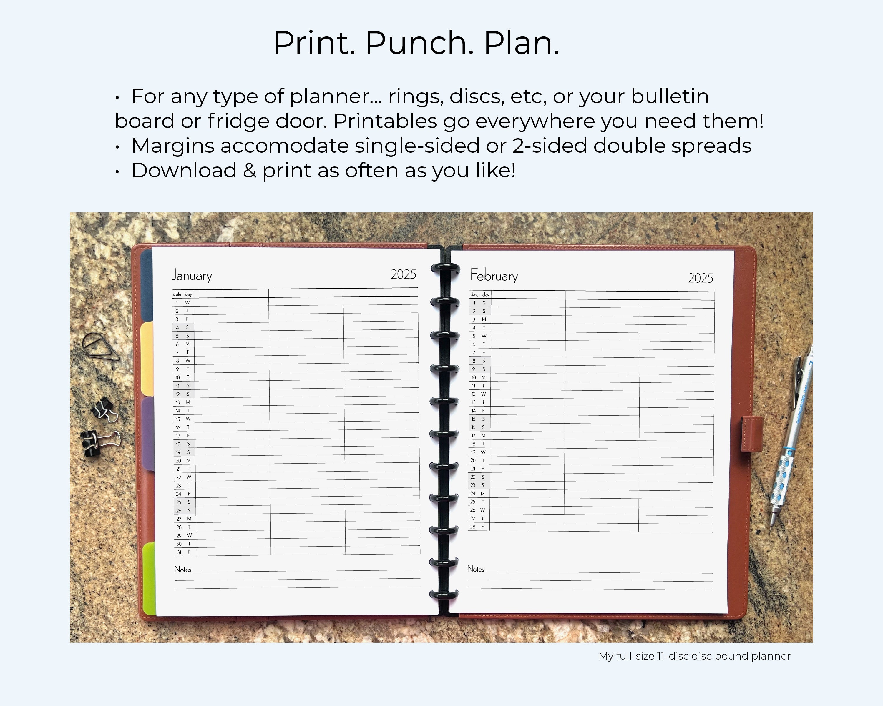 2025 Printable Monthly Planner, 3 Column Insert for Travel, Study ...