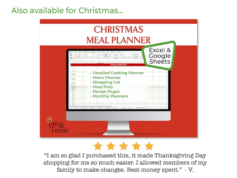 Meal Planner Spreadsheet for Thanksgiving, Friendsgiving Dinner. Menu ...