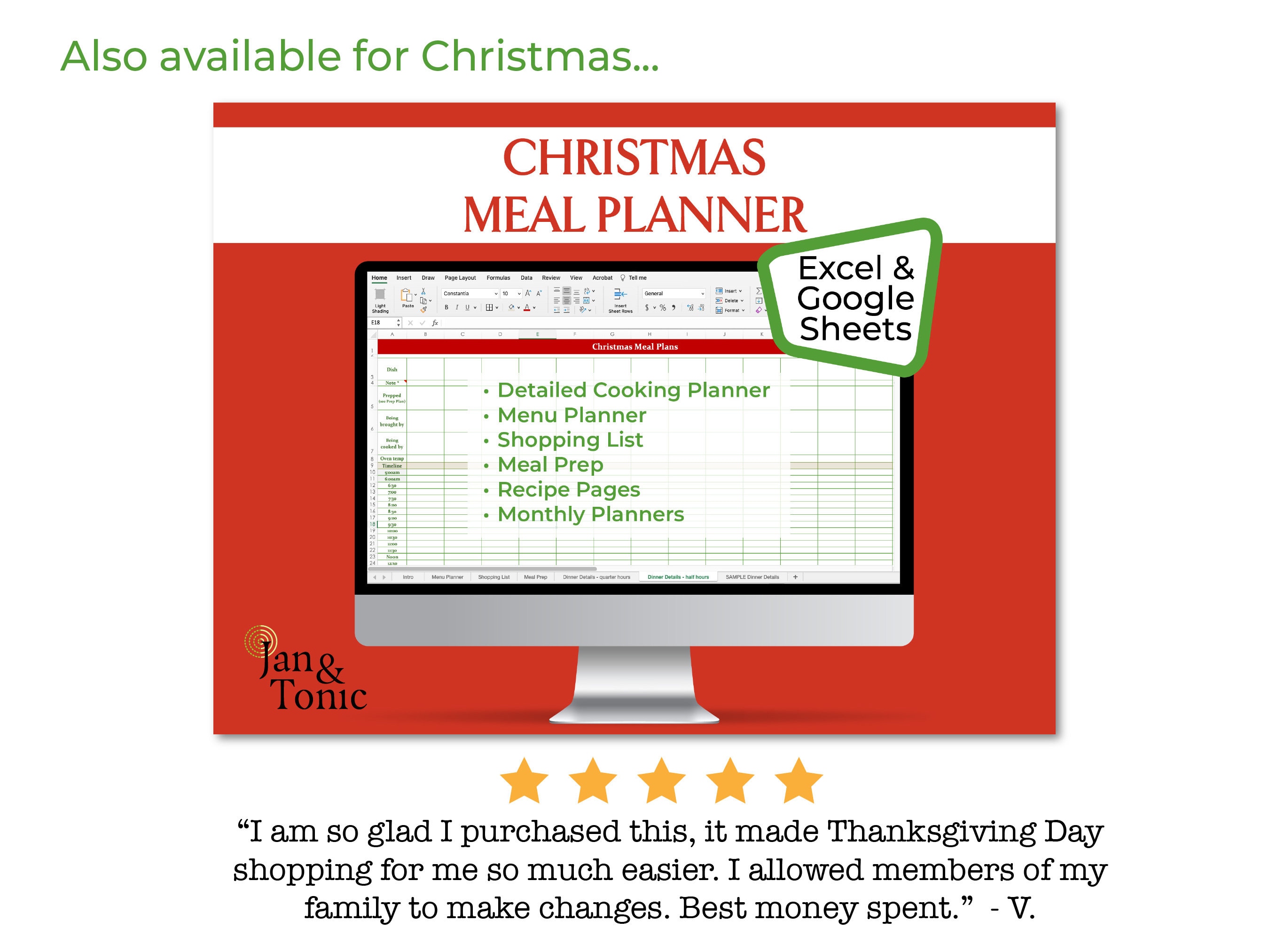 Meal Planner Spreadsheet for Thanksgiving, Friendsgiving Dinner. Menu ...
