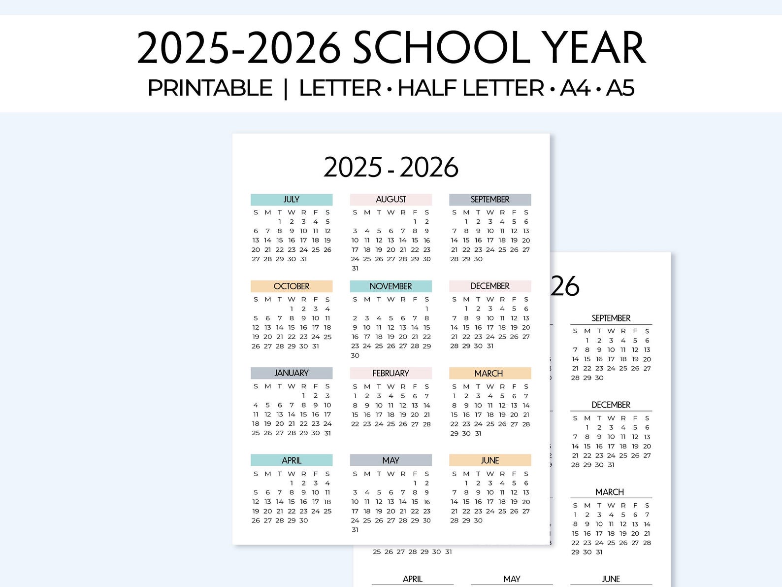 Academic Planner, 2025-2026 School Year Printable, Midyear Calendar ...