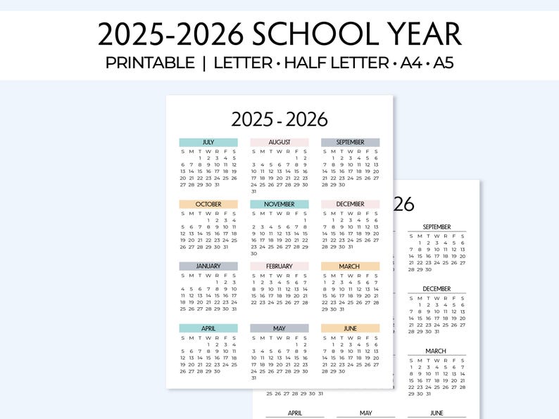 Academic Planner, 2025-2026 School Year Printable, Midyear Calendar ...