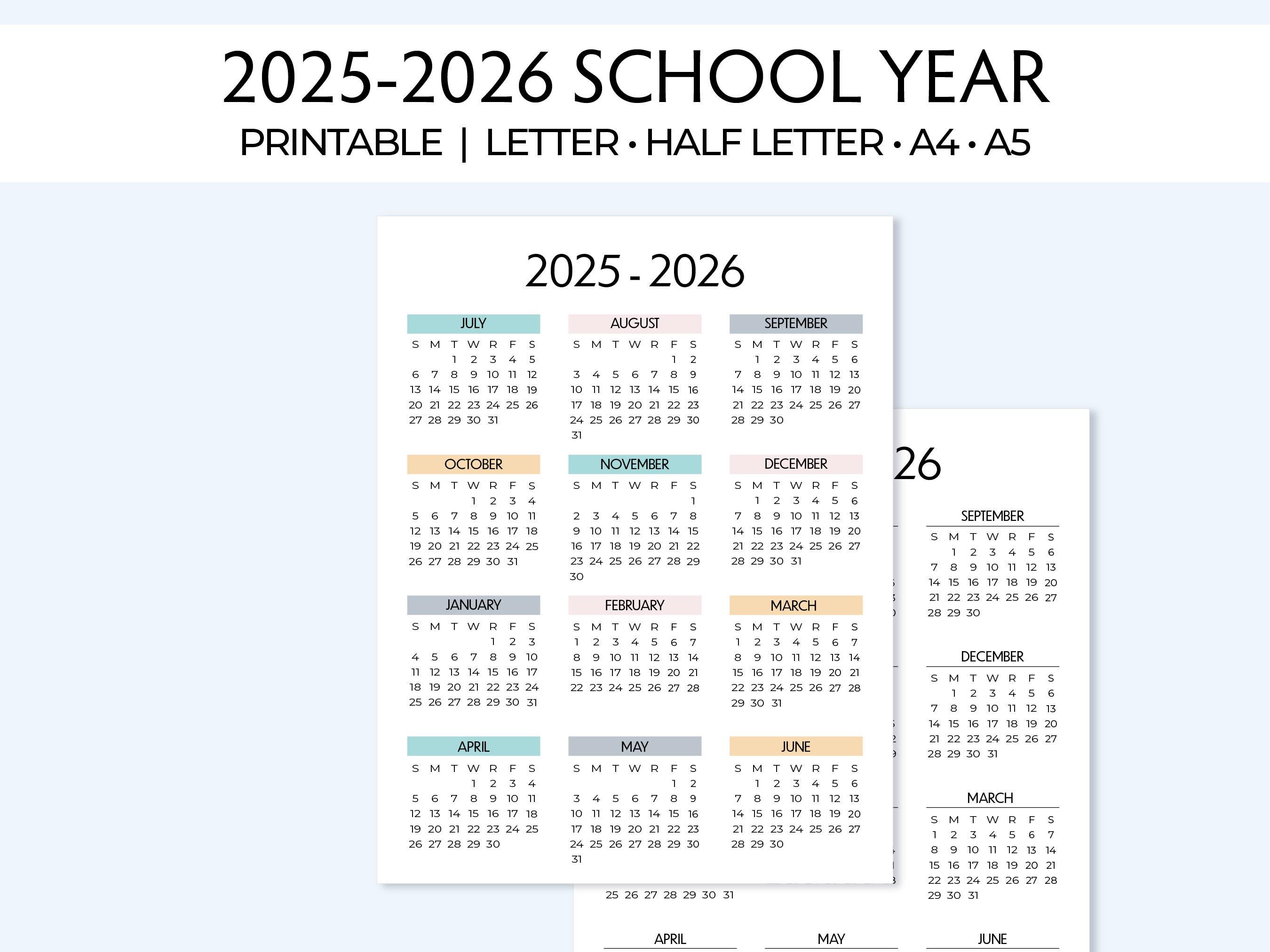 Academic Planner, 2025-2026 School Year Printable, Midyear Calendar ...