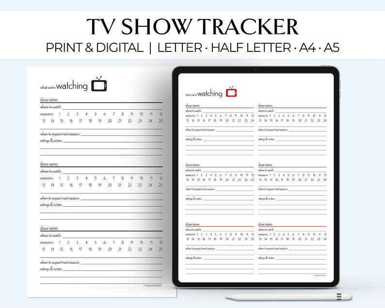 TV Series Tracker Printable AND Digital Watch Lists Episode - Etsy
