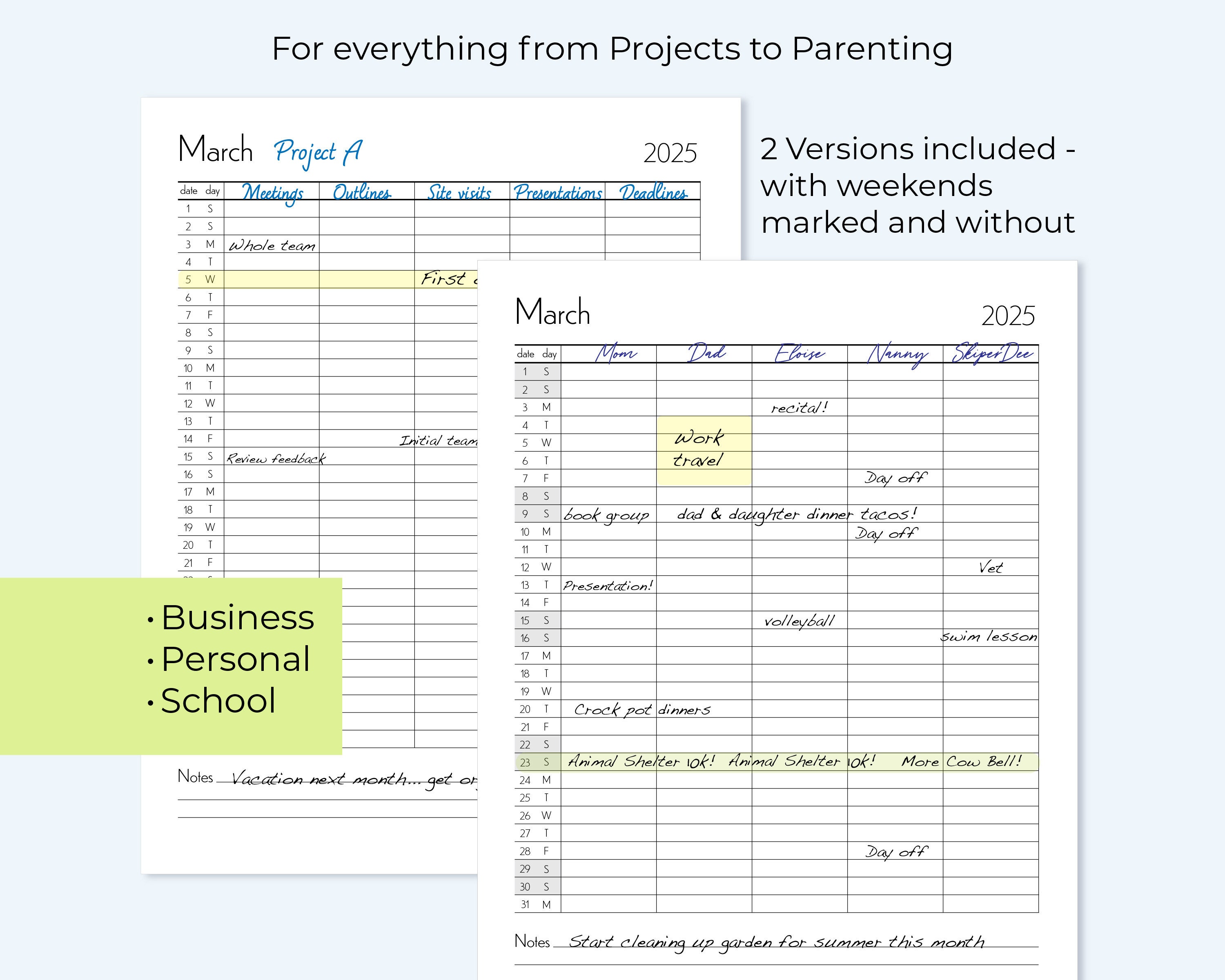 2025 Monthly Planners, 5 Columns for Planning and Tracking. Print on ...