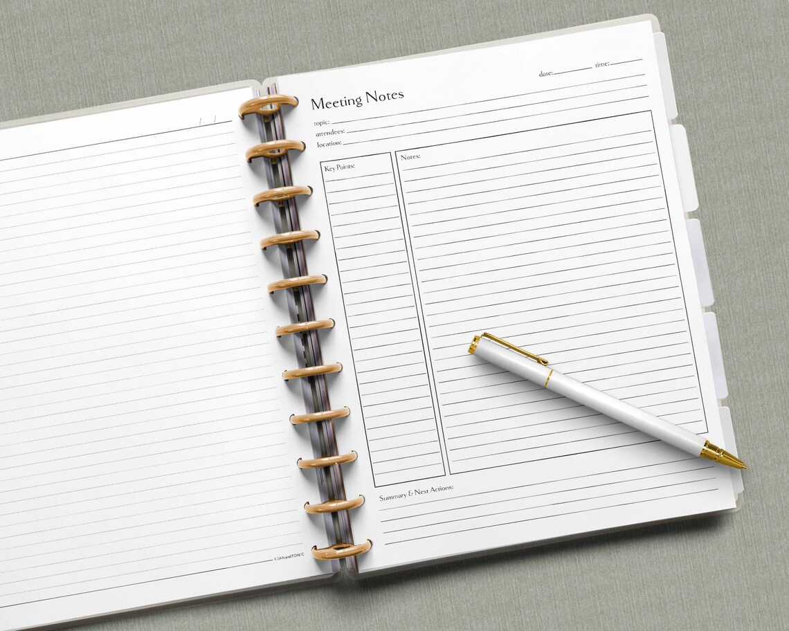 Meeting Minutes Printable, Note Taking Agenda, Professional, School ...