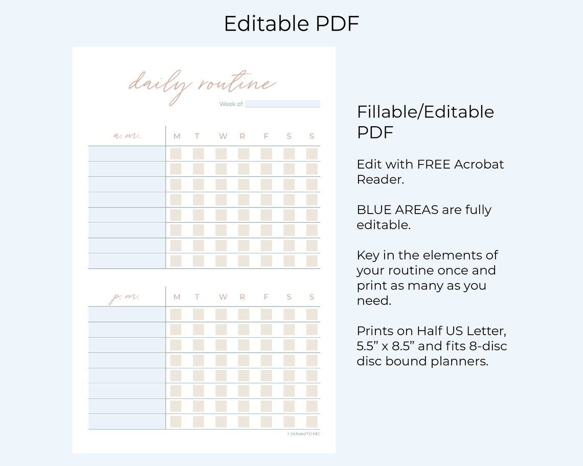Editable Daily Routine, Habit Tracker, Monday Start, Weekly Routine ...
