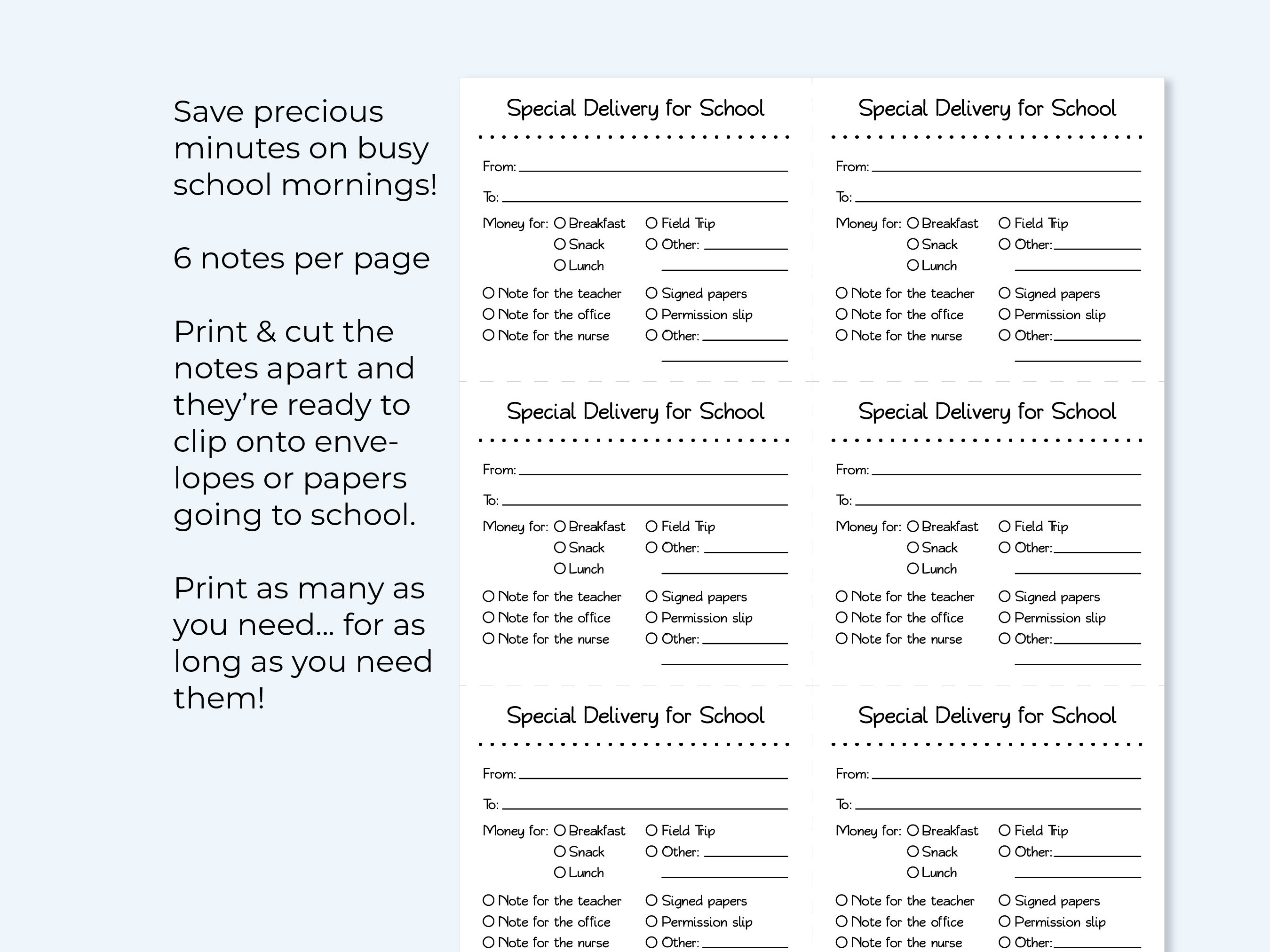 Note to School Printable, Streamline School Mornings With Blank Notes ...