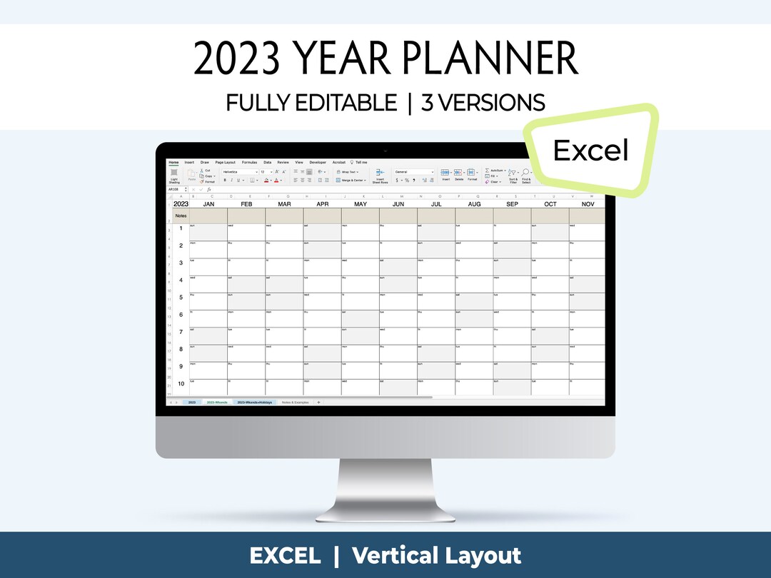 2023 Year Planner Excel Spreadsheet for Habits, Projects, Students ...