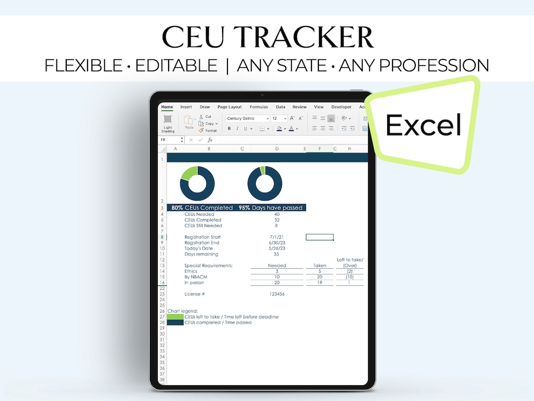 CEU Tracker Excel Spreadsheet Continuing Education Log - Etsy