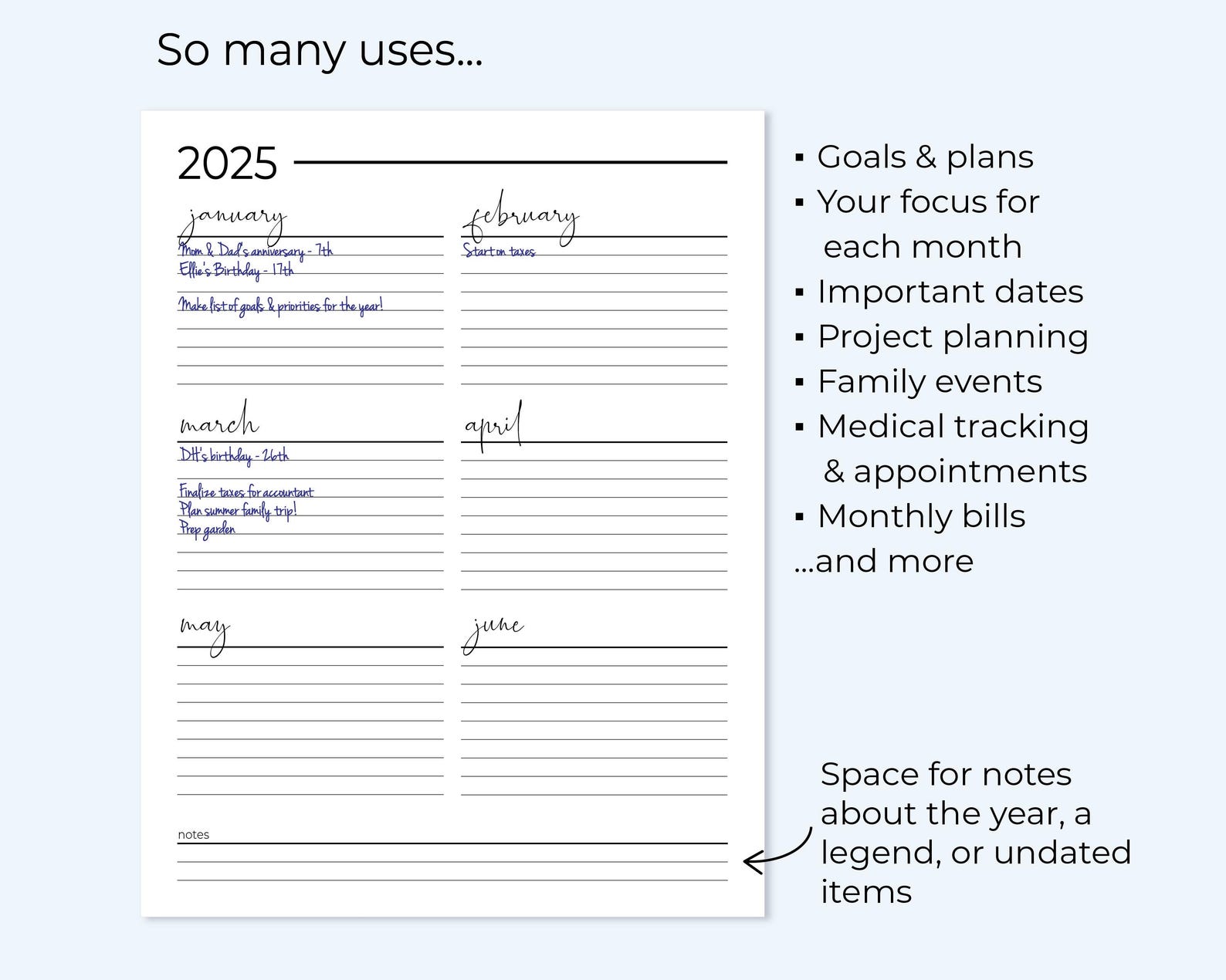 Printable Yearly Planner, Year at a Glance, Minimalist Calendar, YO2P ...