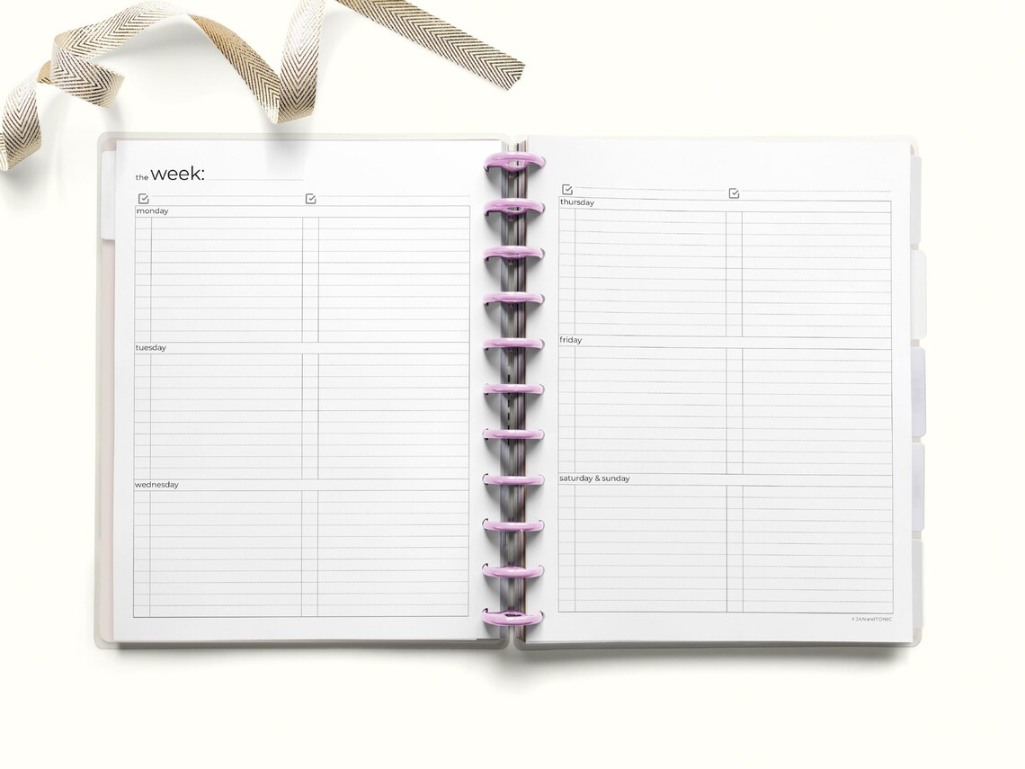 Printable Weekly Planner, Undated Week on 2 Pages, Two-column Layout ...