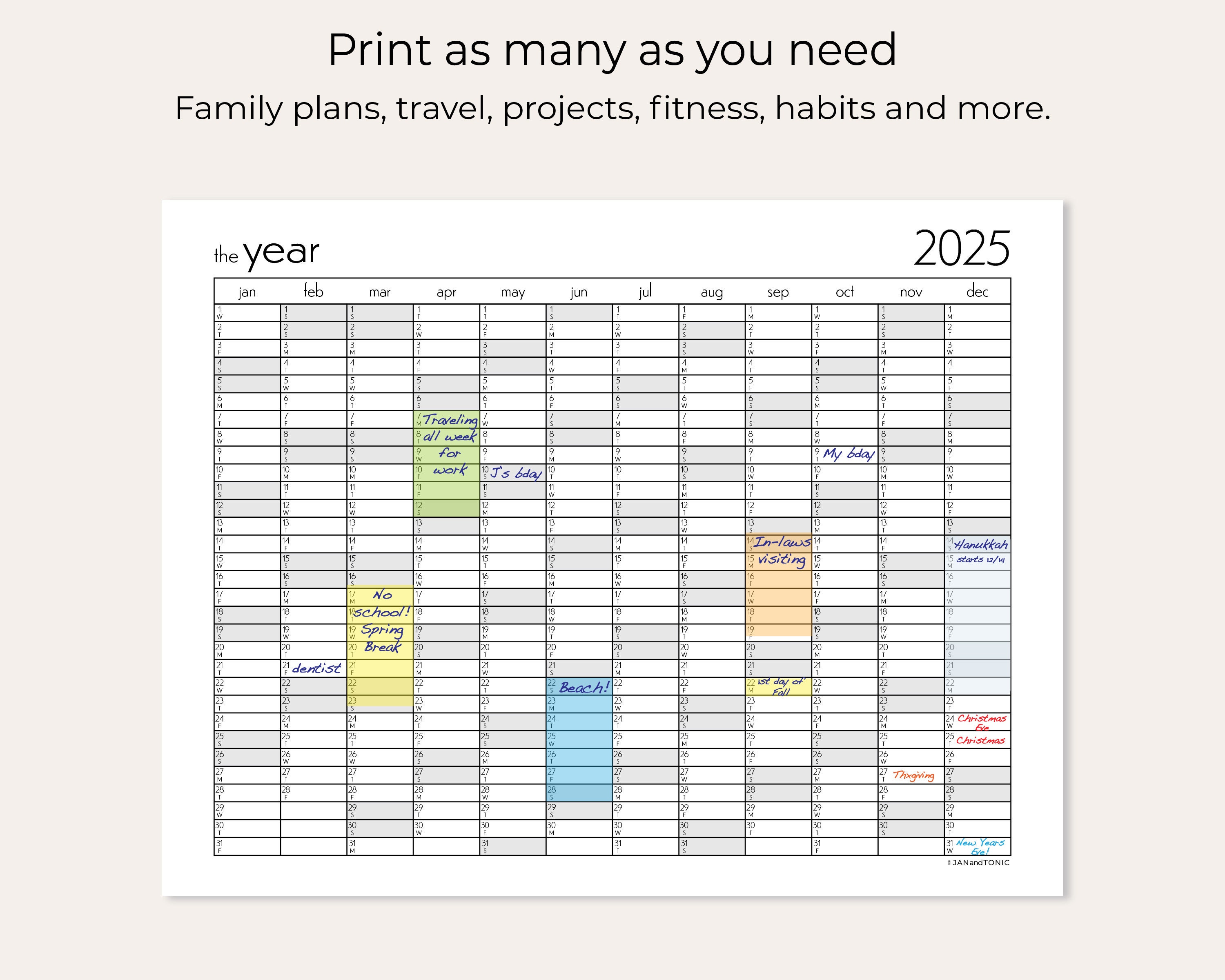 Yearly Printable Planner for 2025, Minimalist Yo1p for Work, Family ...