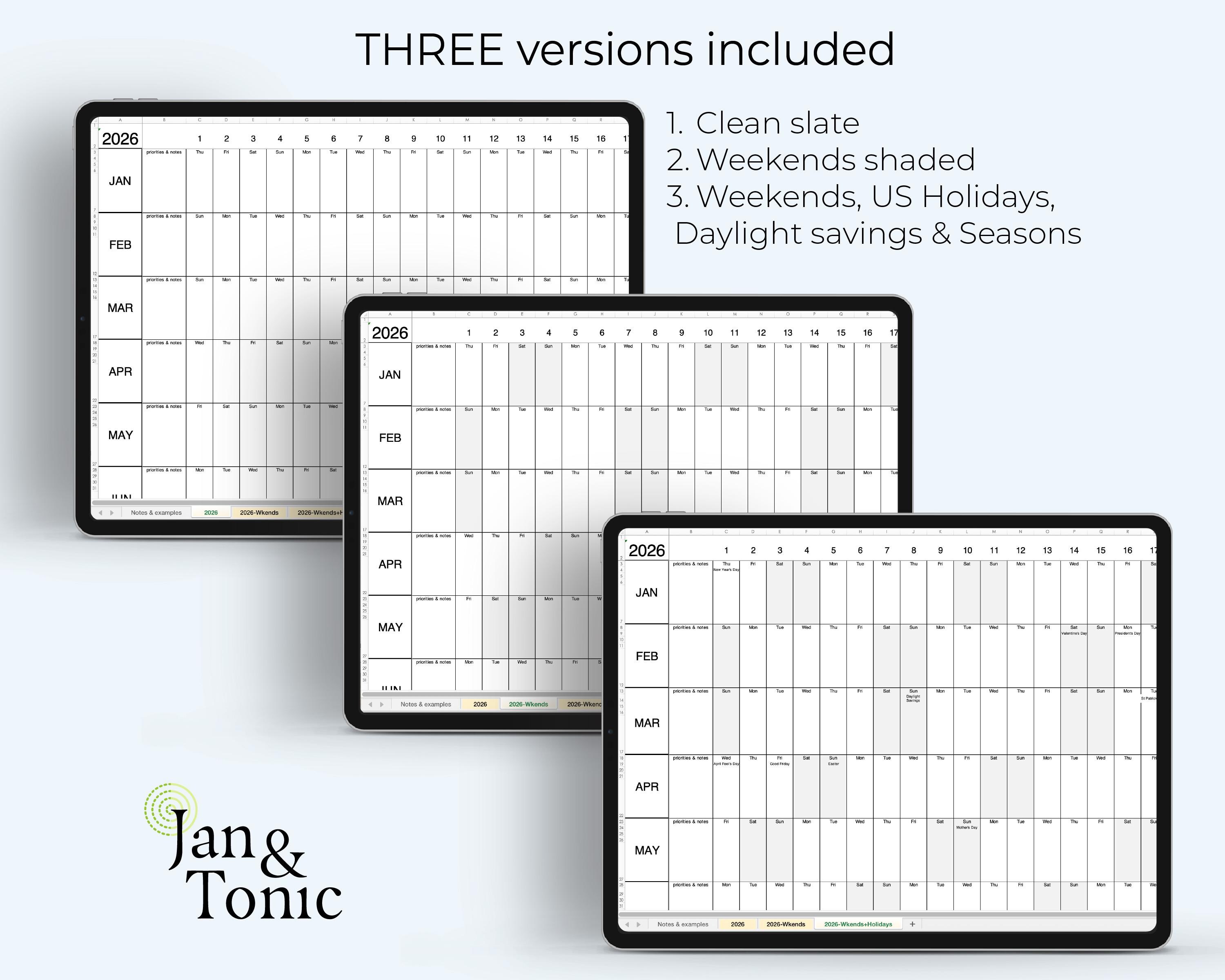 2026 Year Planner, Fully Editable Excel Spreadsheet (digital Download ...