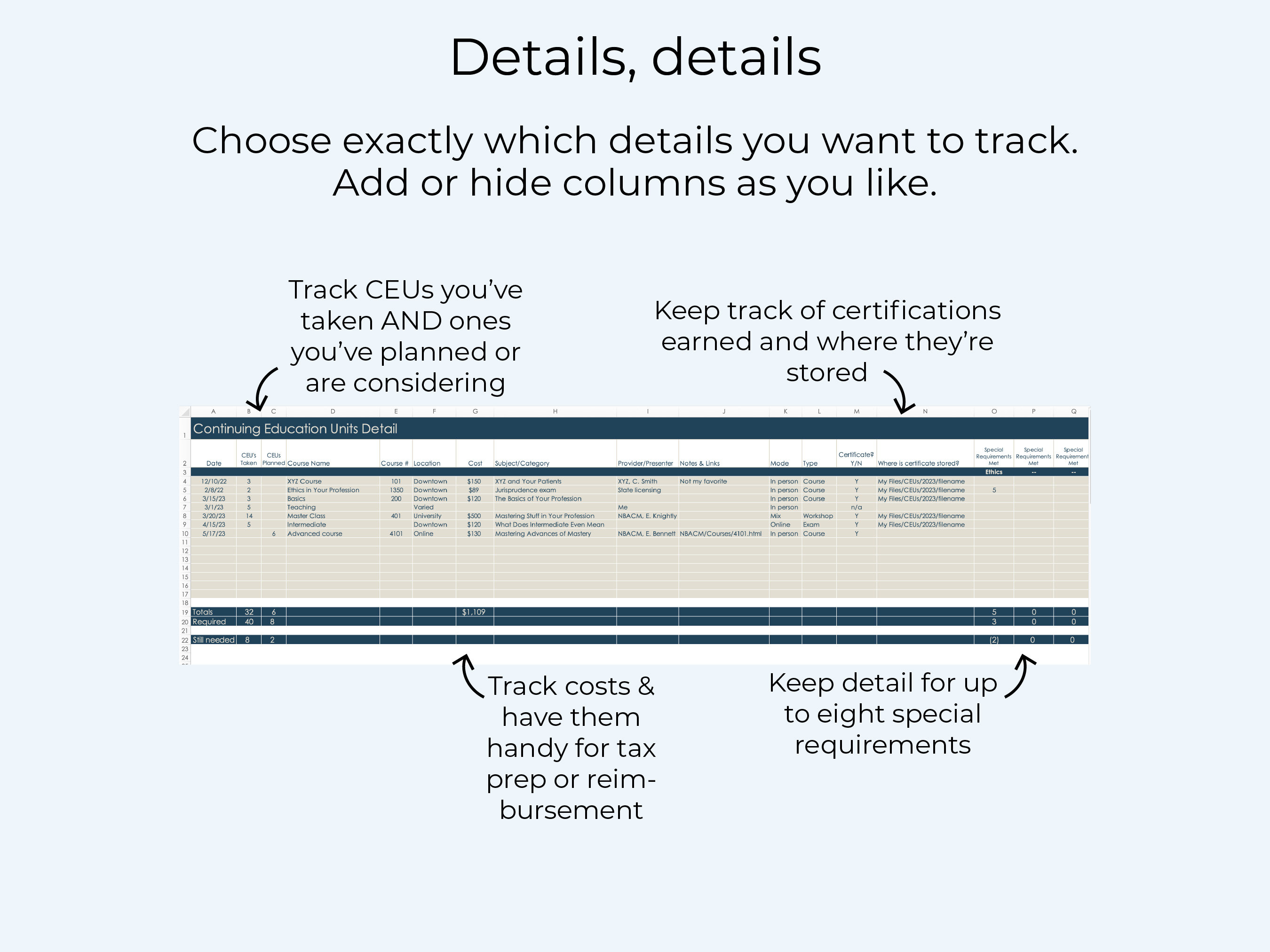 Multiple License Continuing Education Tracker Excel Spreadsheet, CEU ...