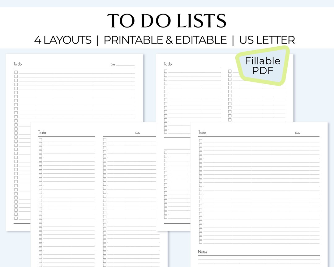 To Do Lists Printable on Letter Editable Fillable PDF - Etsy
