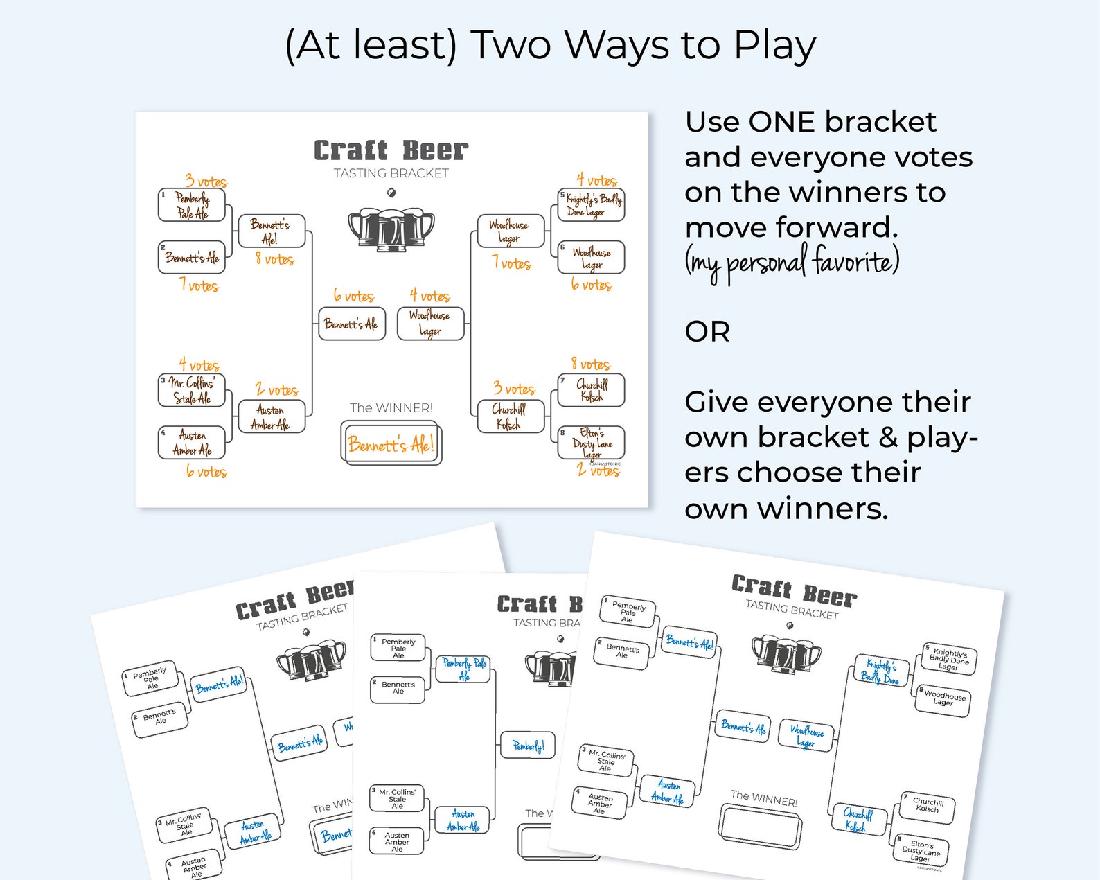 Craft Beer Tasting Bracket, Great for Game Day Party, Tournament Party ...