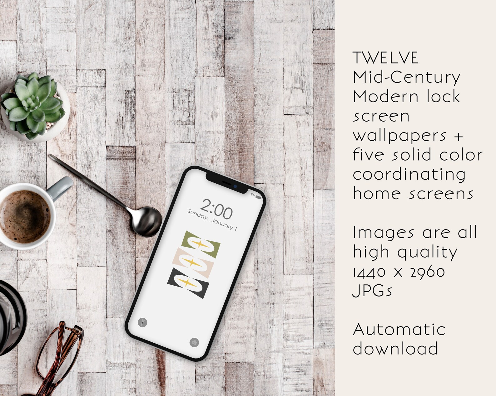 Phone Wallpapers, Mid-century Modern, 12 MCM Lock Screen Designs With 5 ...