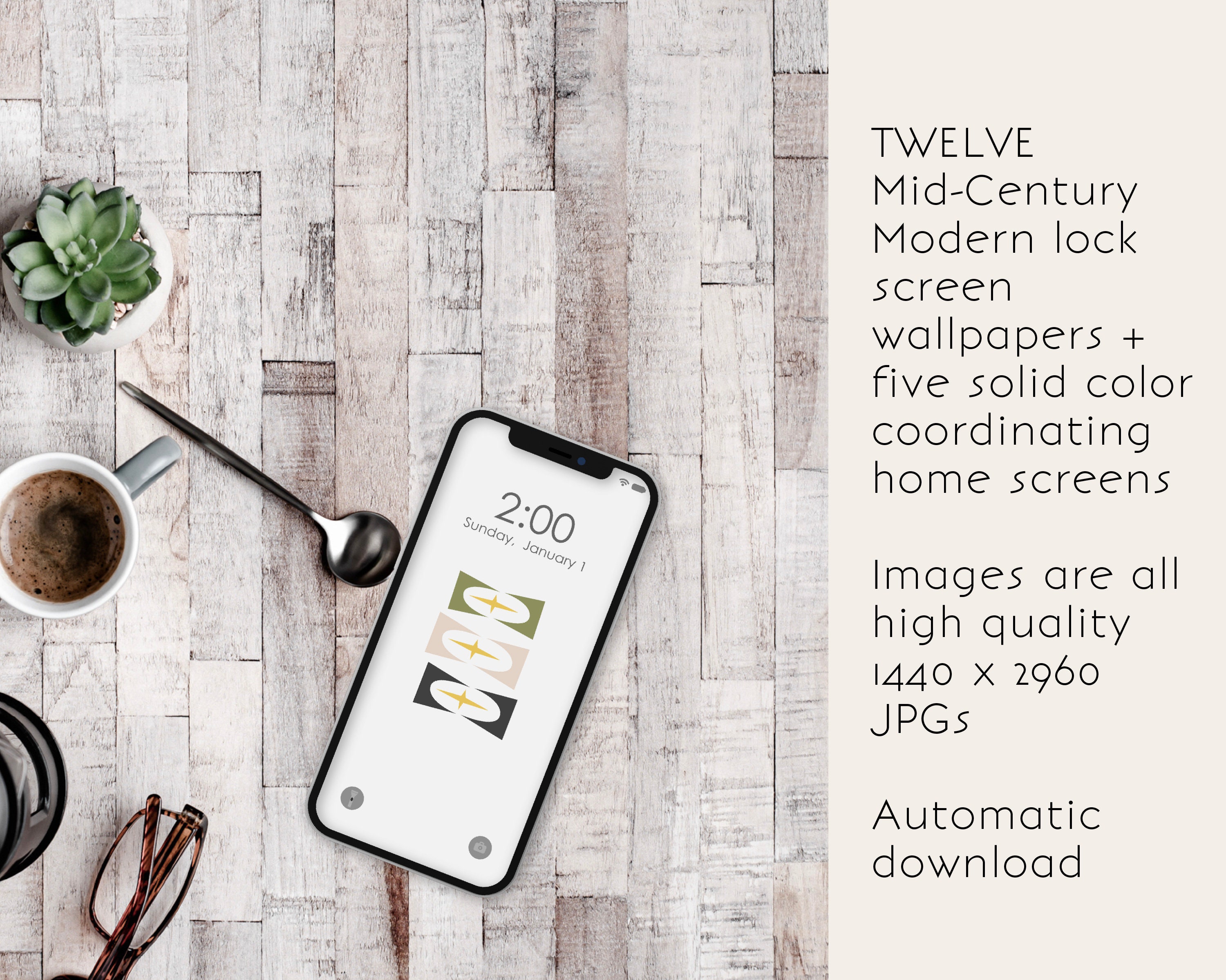 Phone Wallpapers, Mid-century Modern, 12 MCM Lock Screen Designs With 5 ...