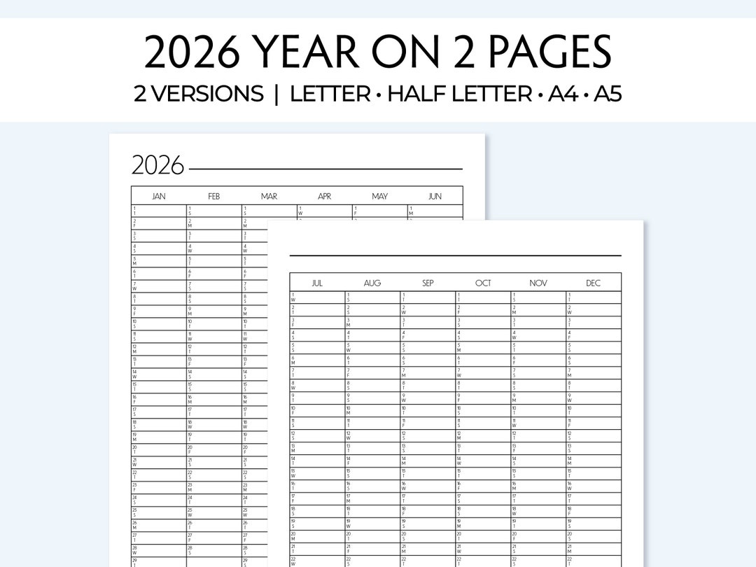 Printable Yearly Planner, 2026 Minimalist YO2P for Work, Family, Travel ...