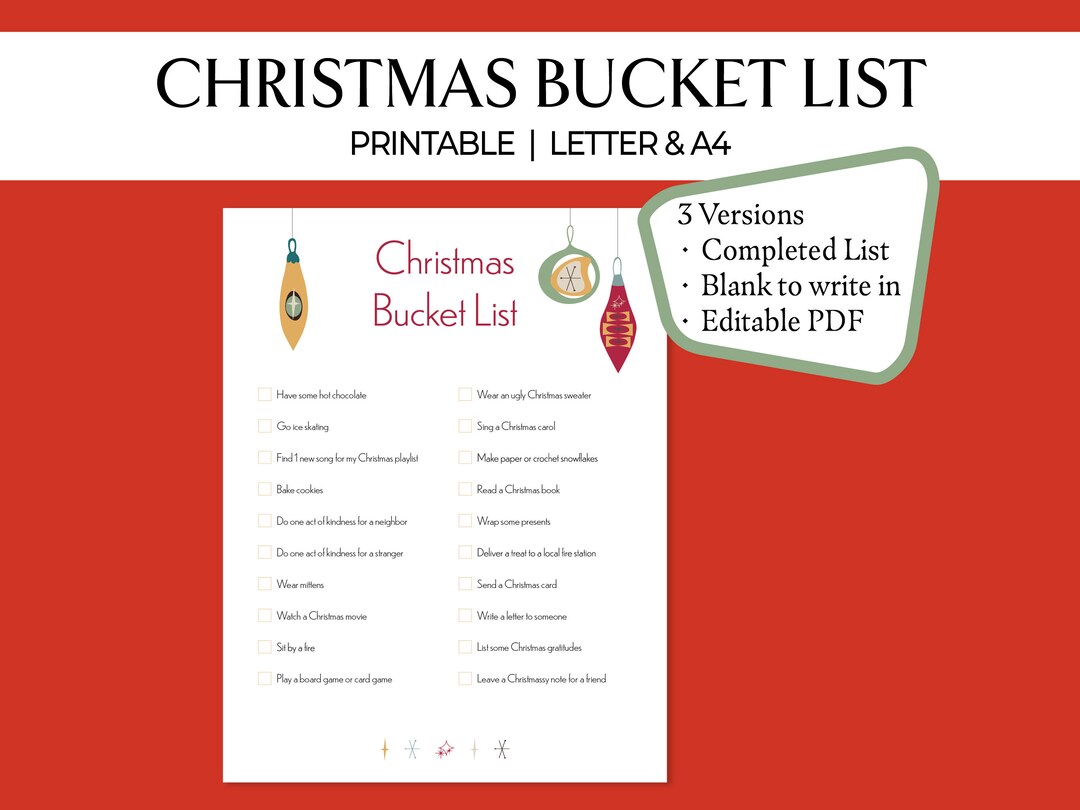 Printable Bucket List, Blank and Fillable PDF, All 3 in Color and Black ...