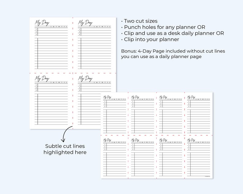 Printable Mini Daily Planner, Desktop Workday Notepad, Flexible, Always ...