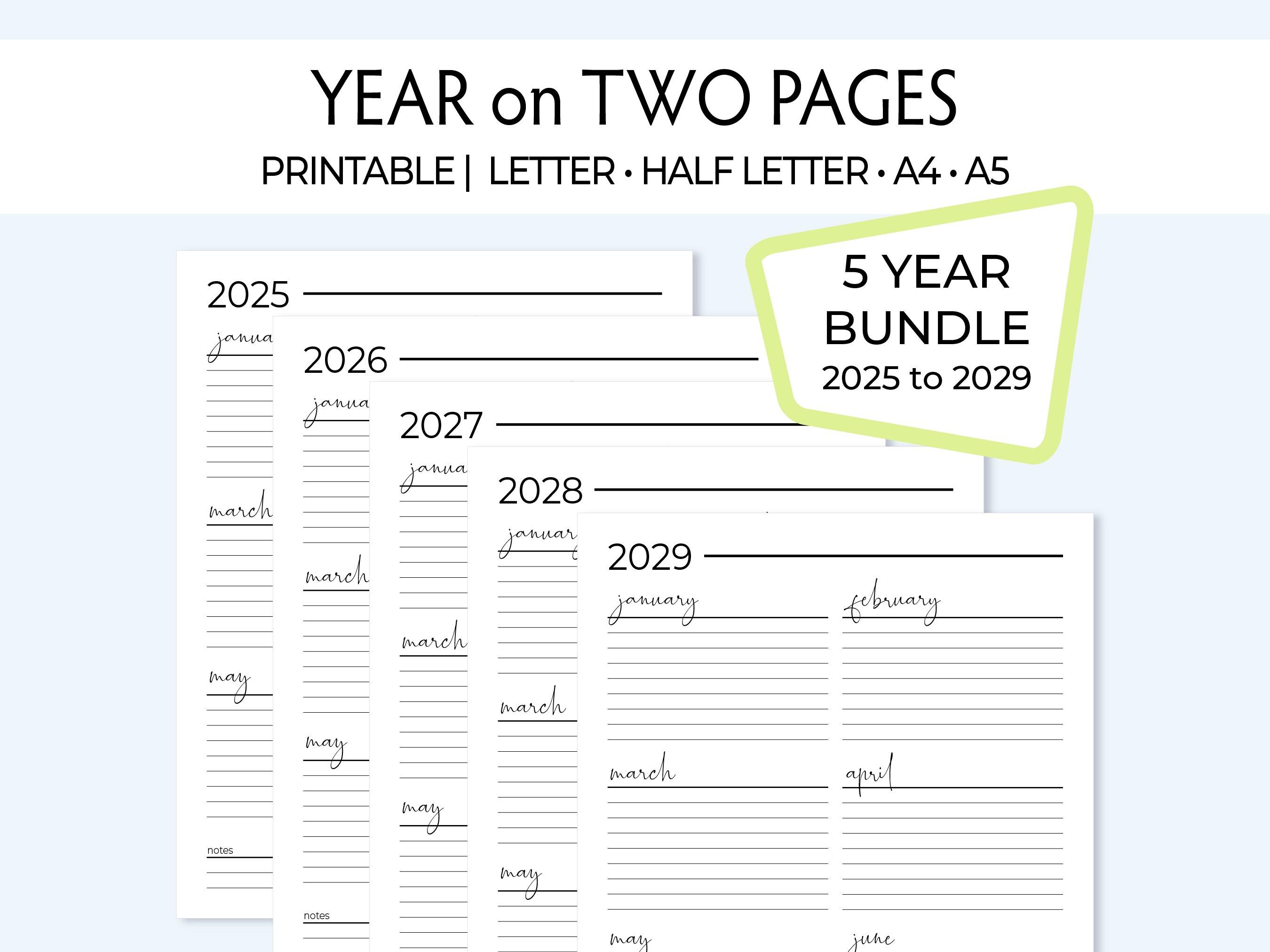 Printable Yearly Planner, Year at a Glance, Minimalist Calendar, YO2P ...