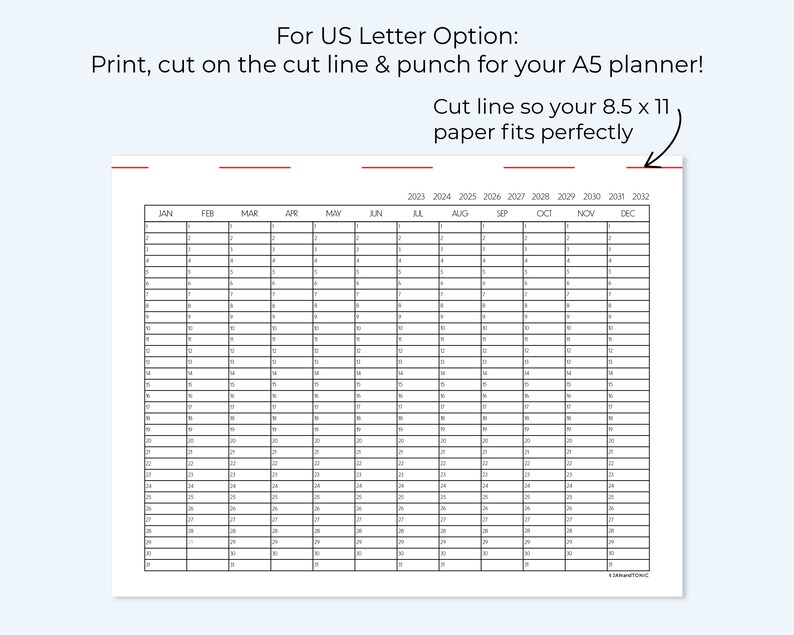 Printable Year Planner, Undated Foldout for A5 Planners, Prints on US ...
