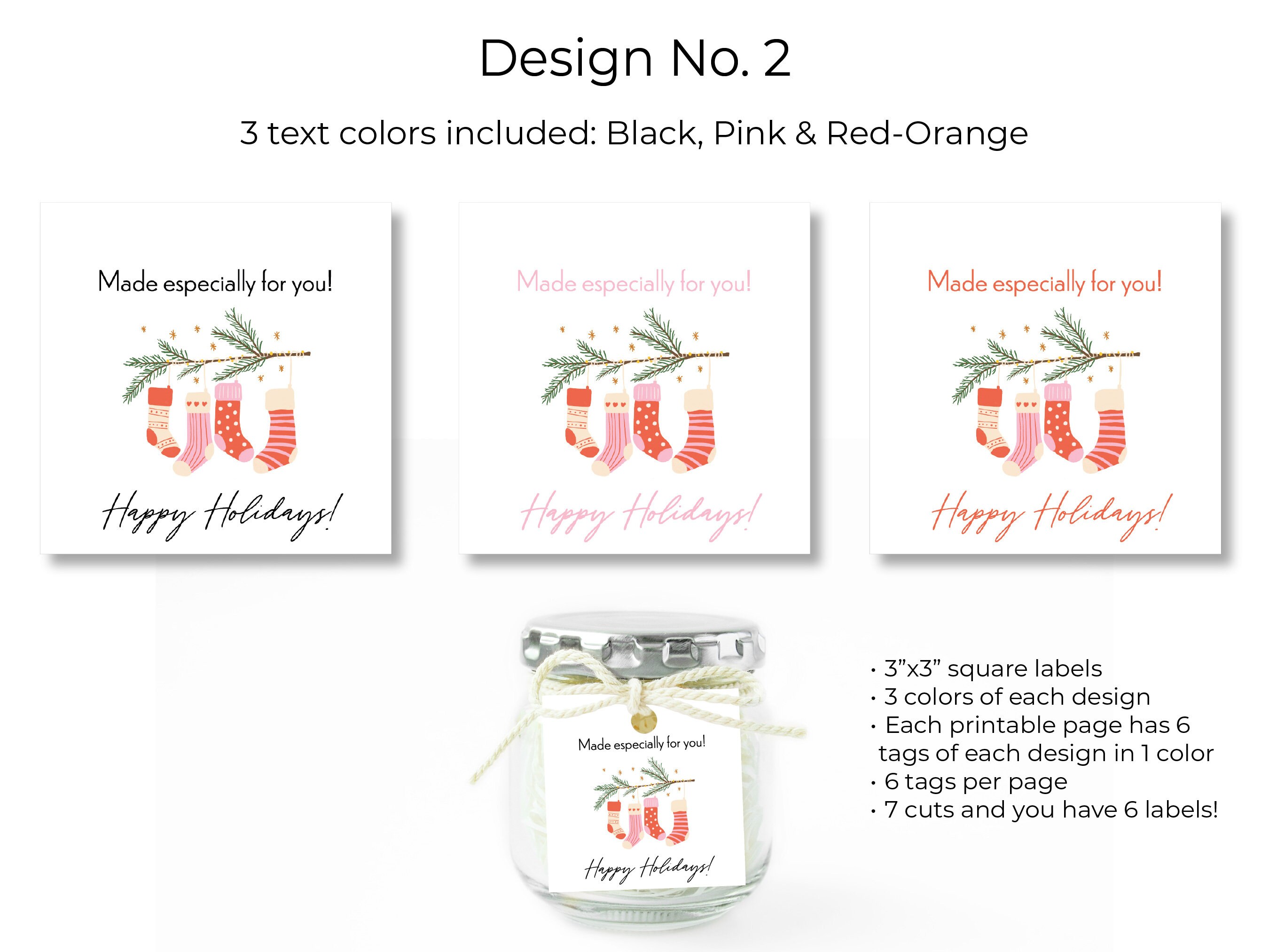 Printable Gift Tags, Square Christmas Gift Tags, 3 Holiday Designs on 3 ...