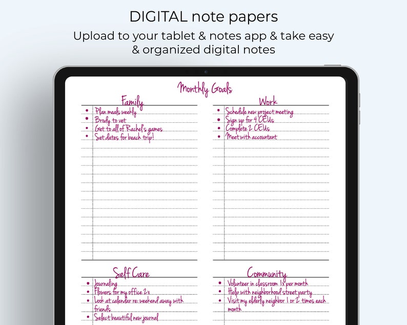 Printable Notepaper for Goals, Lists, Weekly, Monthly, Writing Paper ...