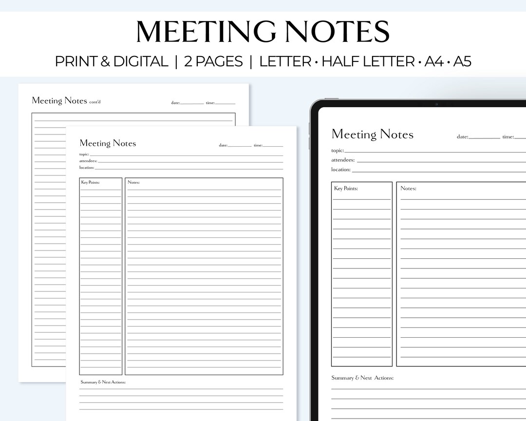 Meeting Minutes Printable Note Taking Agenda Professional - Etsy