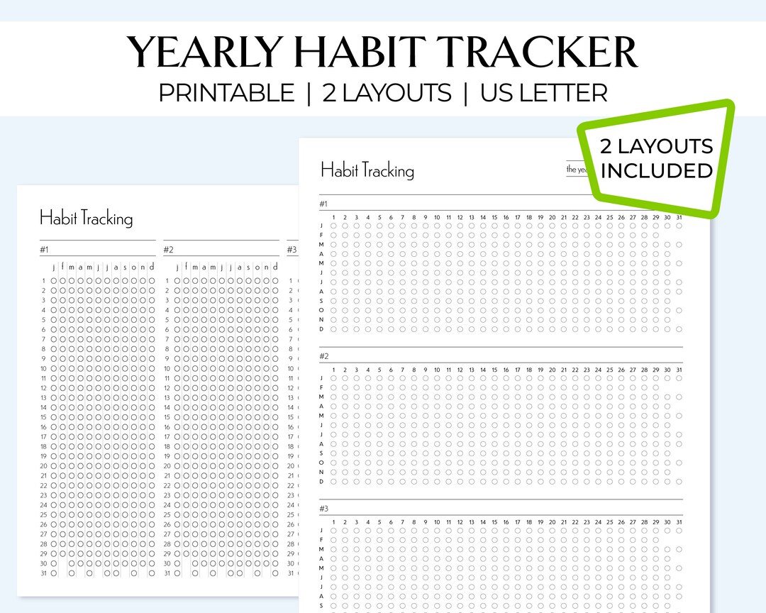 Printable Yearly Habit Tracker for Habits Routines Fitness - Etsy