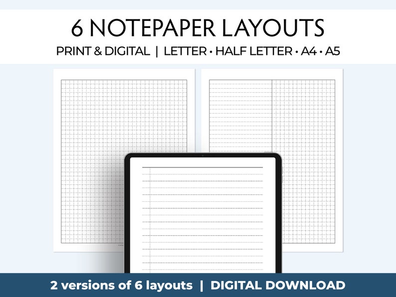 Printable Grid & Lined Notepaper for Goals, Lists, Weekly, Monthly ...